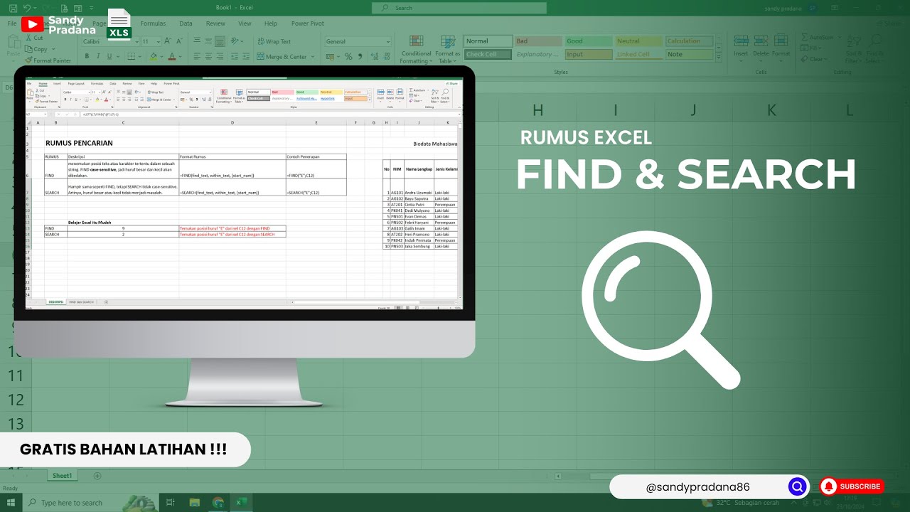 Cara menggunakan Rumus Excel Find dan Search - YouTube