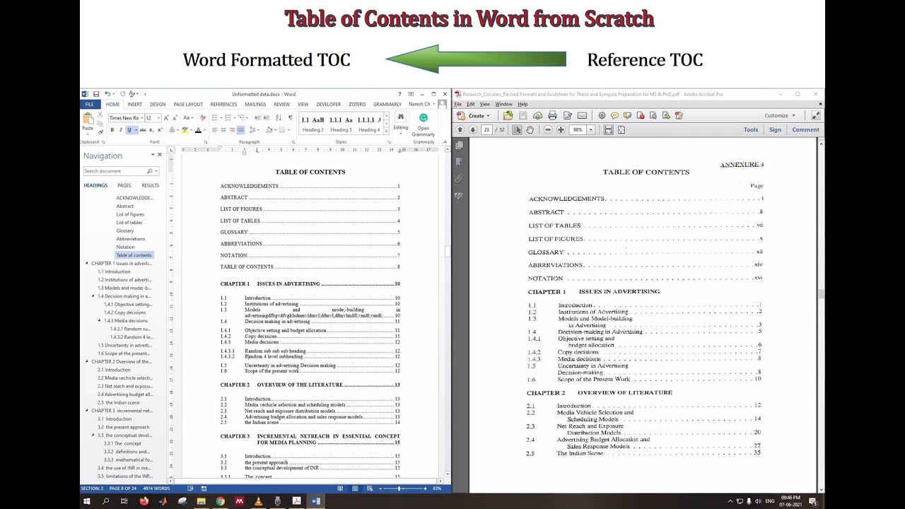 Table of Contents in MS Word || Format & Update Automatically || From ...
