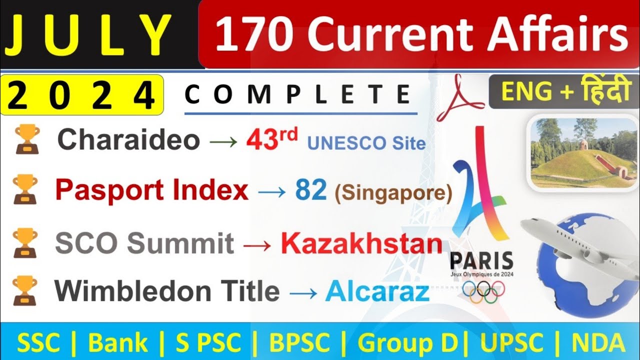 JULY Monthly Current Affairs 2024 | JULY Top 180 Current Affairs ...