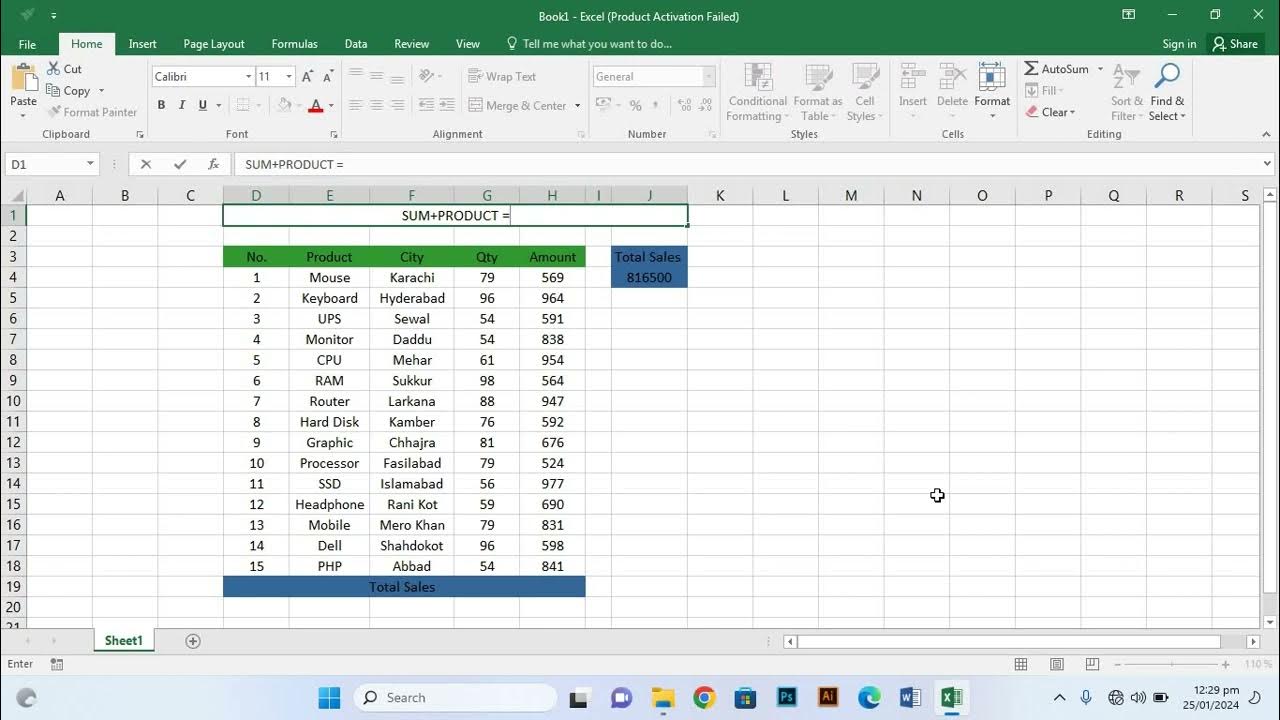 Ms Excel 2016 Lecture 63 | Sumproduct Formula in Excel | data entry | Ms Excel full course - YouTube