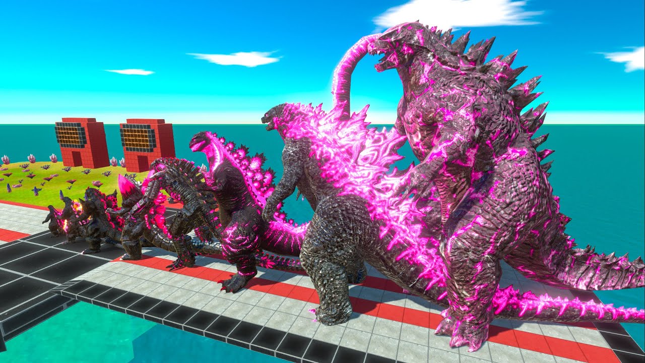 EVOLUTION of PINK THUNDER GODZILLA 2014 Size Comparison vs Team KING ...
