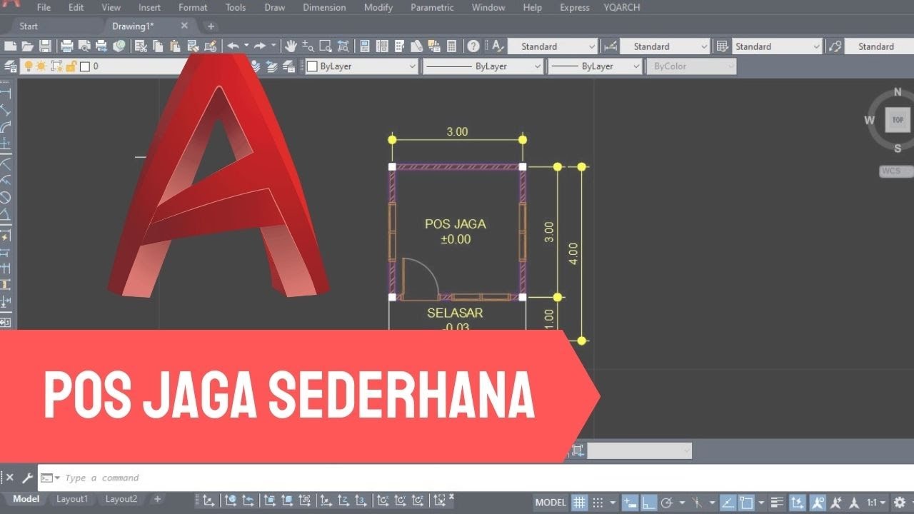 Belajar AutoCad | Membuat Model Denah Pos Jaga Sederhana Menggunakan ...
