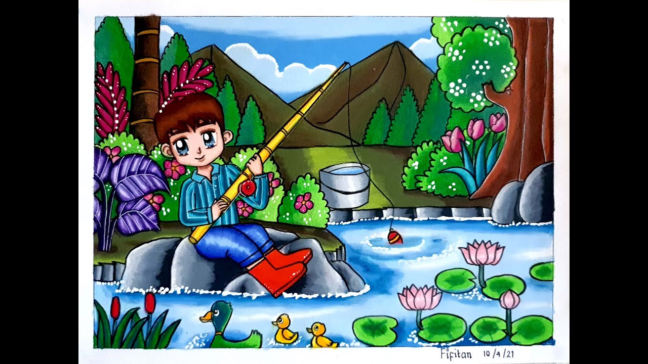 CARA GRADASI WARNA EP 282 (MENGGAMBAR ANAK MEMANCING IKAN) - YouTube