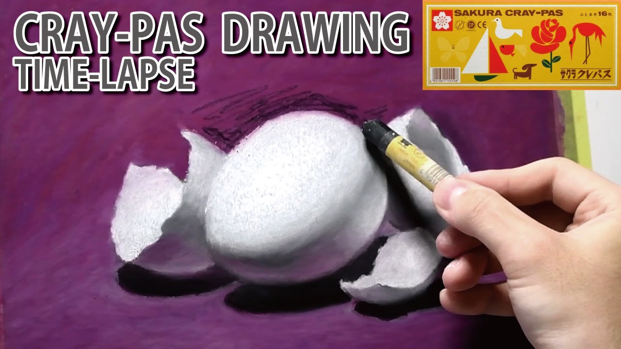 [クレパス画タイムラプス] 1時間30分で描くリアルな卵の殻のメイキング | Cray-Pas Drawing Time Lapse ...