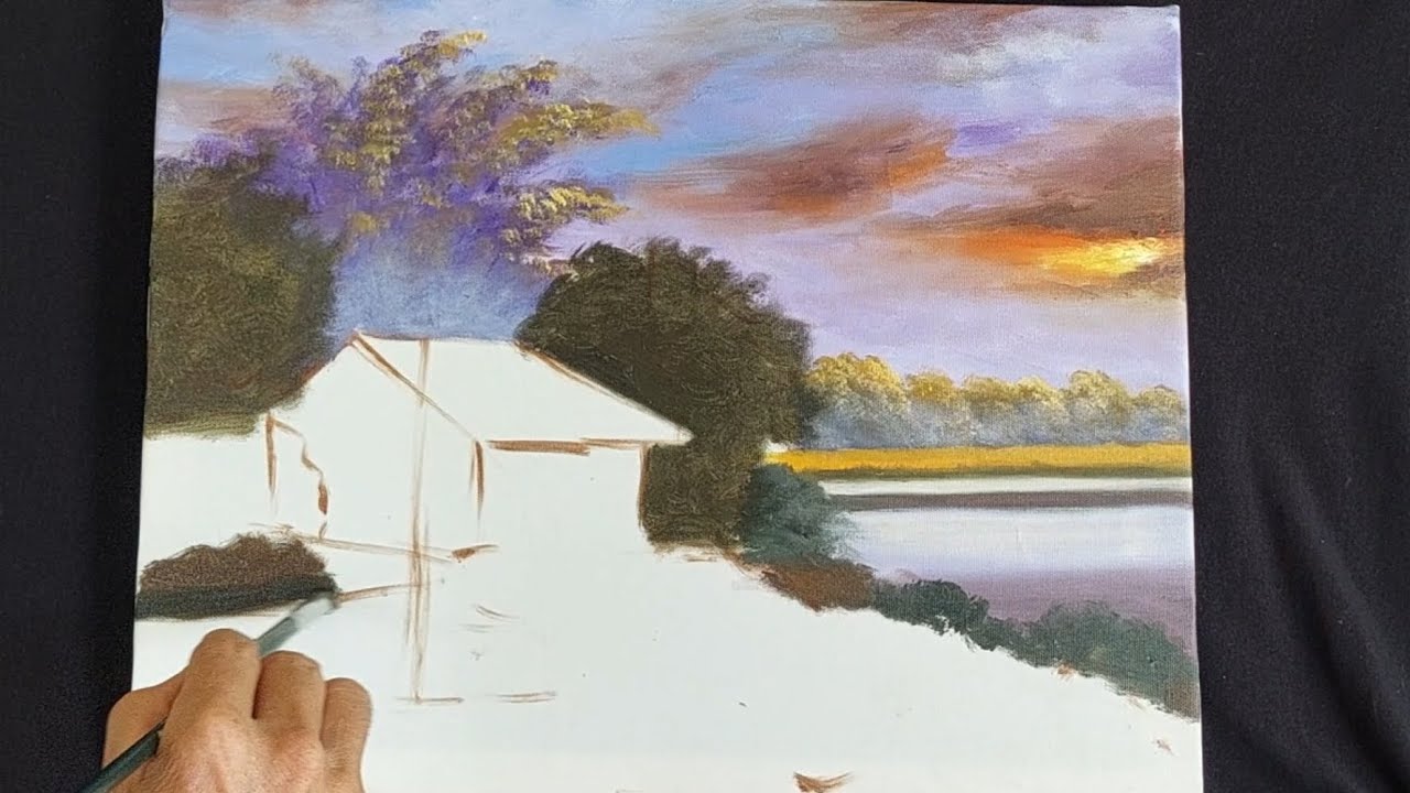 Steps to paint a country painting with acrylic colors - YouTube