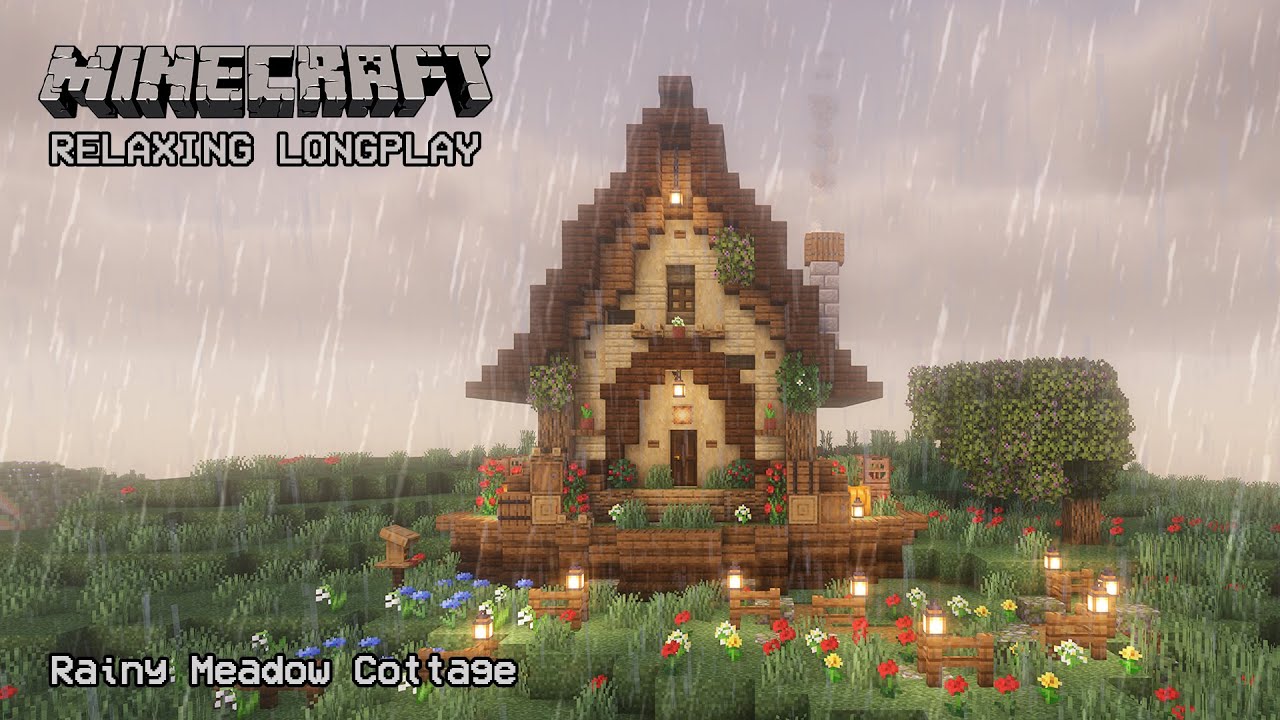 Minecraft Relaxing Longplay - Rainy Meadow - Cozy Cottage House (No ...