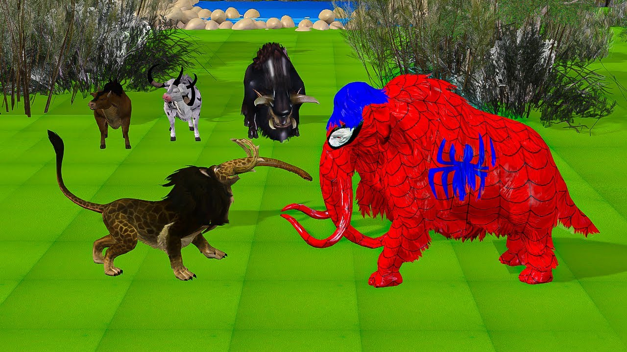 monster lion elephant vs buffalo & bull fight saves by red spider ...
