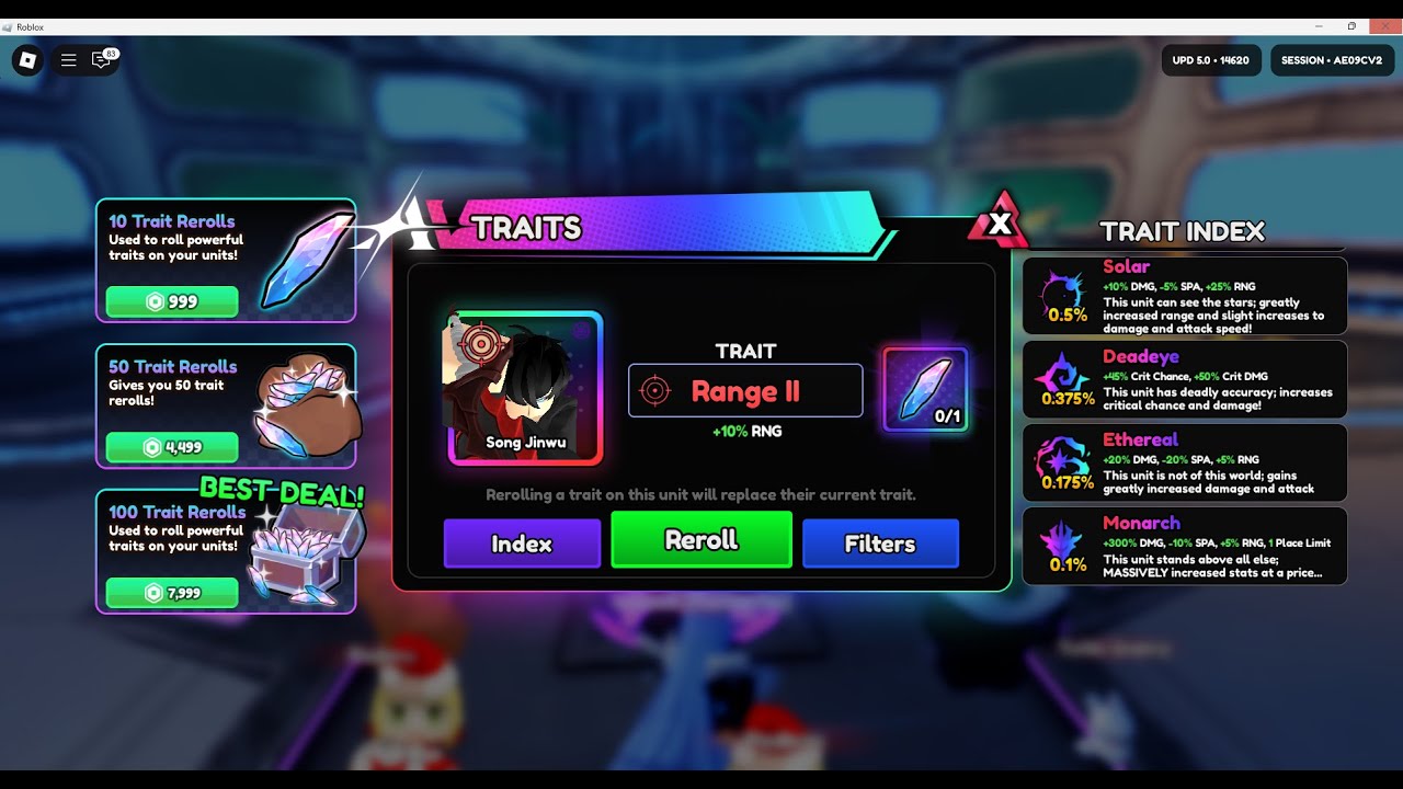 (DAY 12) using 10 rerolls on SJW until i get monarch | Anime Vanguards ...