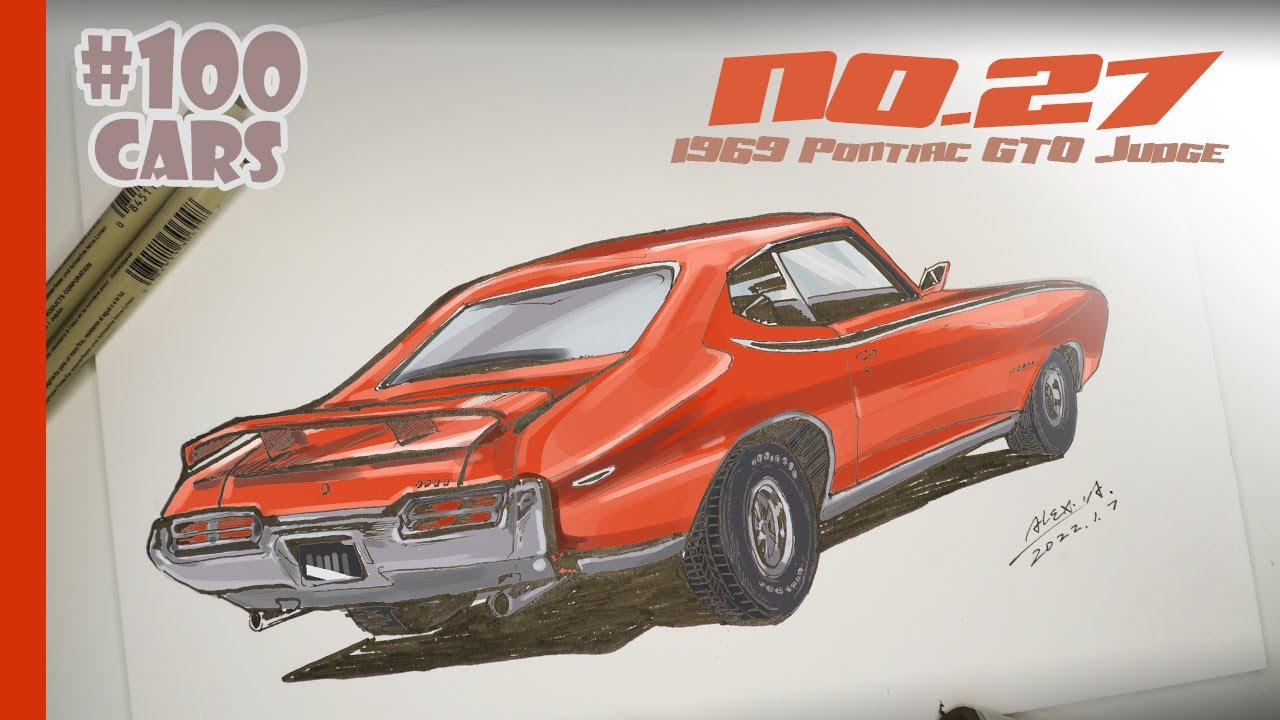 100 cars draw | NO.27 | Watercolor | Painting process |1969 Pontiac GTO ...