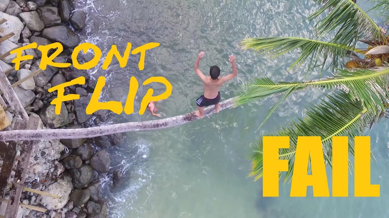 Front flip fail off coconut tree - YouTube