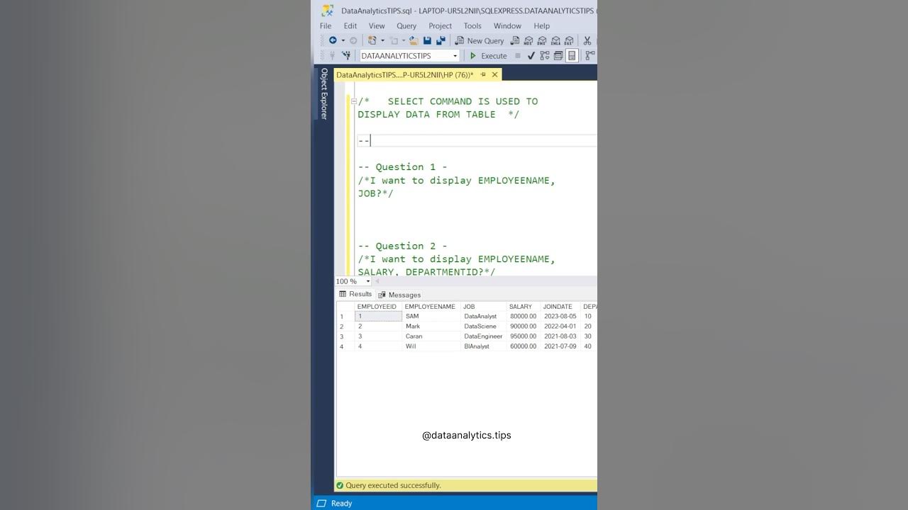 SELECT COMMAND IN SQL SERVER | SQL TUTORIAL | POWER BI #sql #database #dataanalytics #data - YouTube