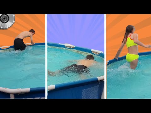 BRINCANDO NA PISCINA - Quem der uma volta completa no menor tempo vence!!