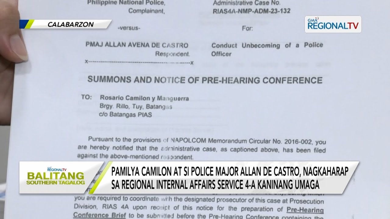 Balitang Southern Tagalog: Pamilya Camilon at Police Maj. Allan De ...