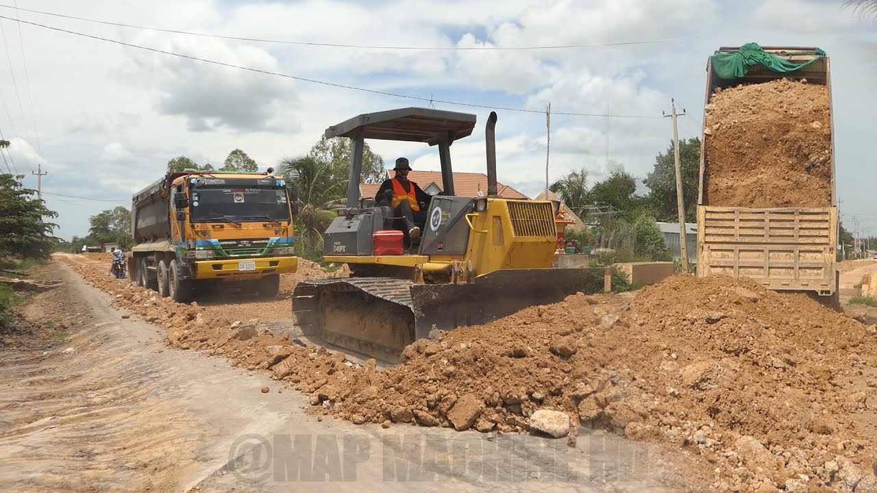 Excellent DozerD41PX Driving Skill Pushing Soil& Road Roller Compaction For Building Foundation ...