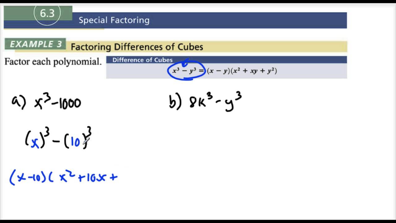 6.3 Example 3 Factoring Differences of Cubes - YouTube