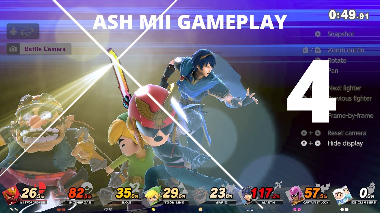 SUPER SMASH BROS. ULTIMATE GAMEPLAY - ASH MII SWORDFIGHTER 4 (FREE-FOR ...