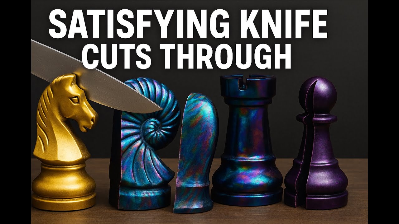 Satisfying Knife Cuts Through Gold, Tungsten & Obsidian Chess Pieces ...