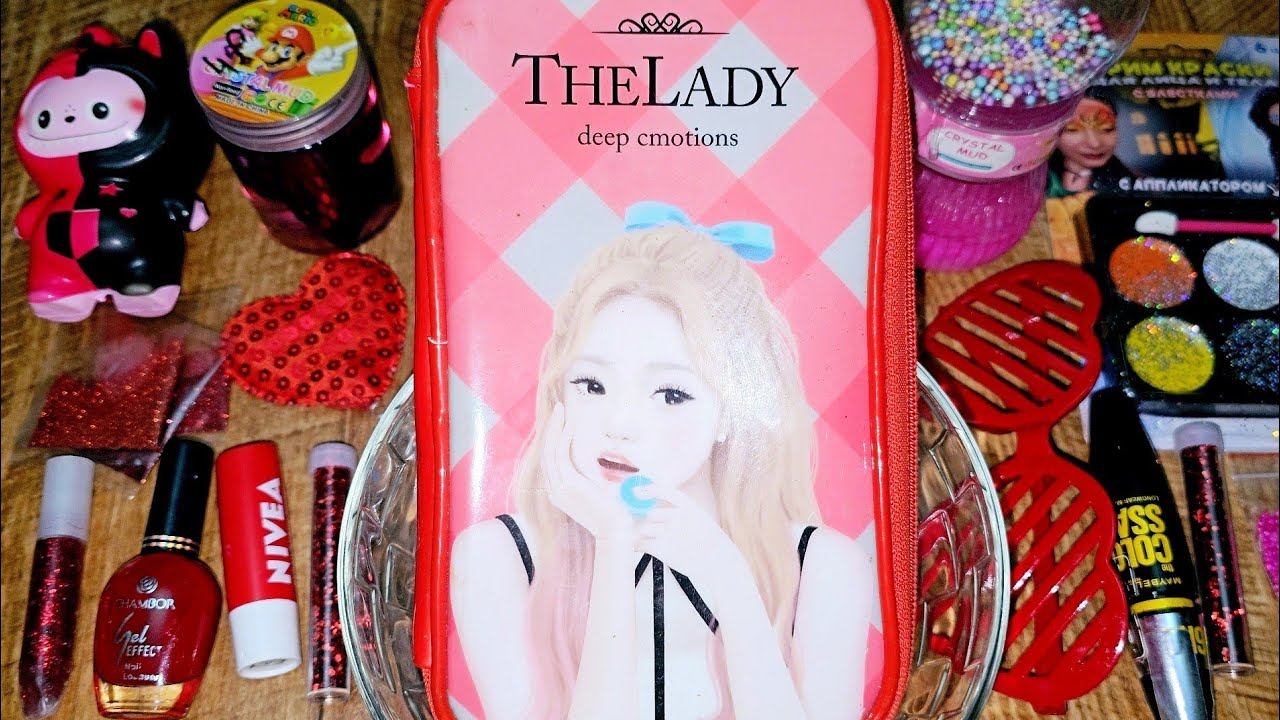 Red Slime ASMR - Mixing lipstick, glitters Into Satisfying Slime #asmr - YouTube