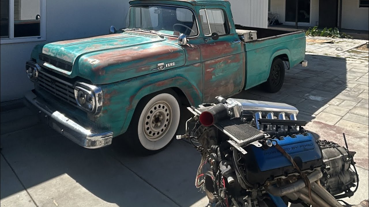 Sleeper coyote swapped F100 in the making - YouTube