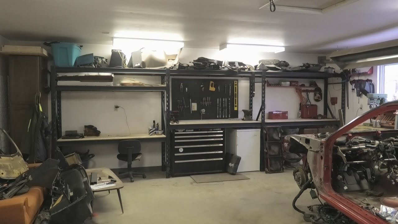 DIY Shop Workbenches Using Steel Shelves - YouTube