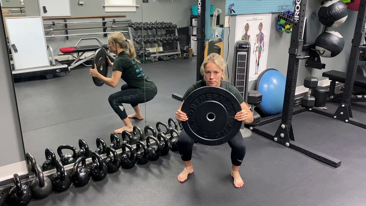 Squat Hold with Plate Push - YouTube