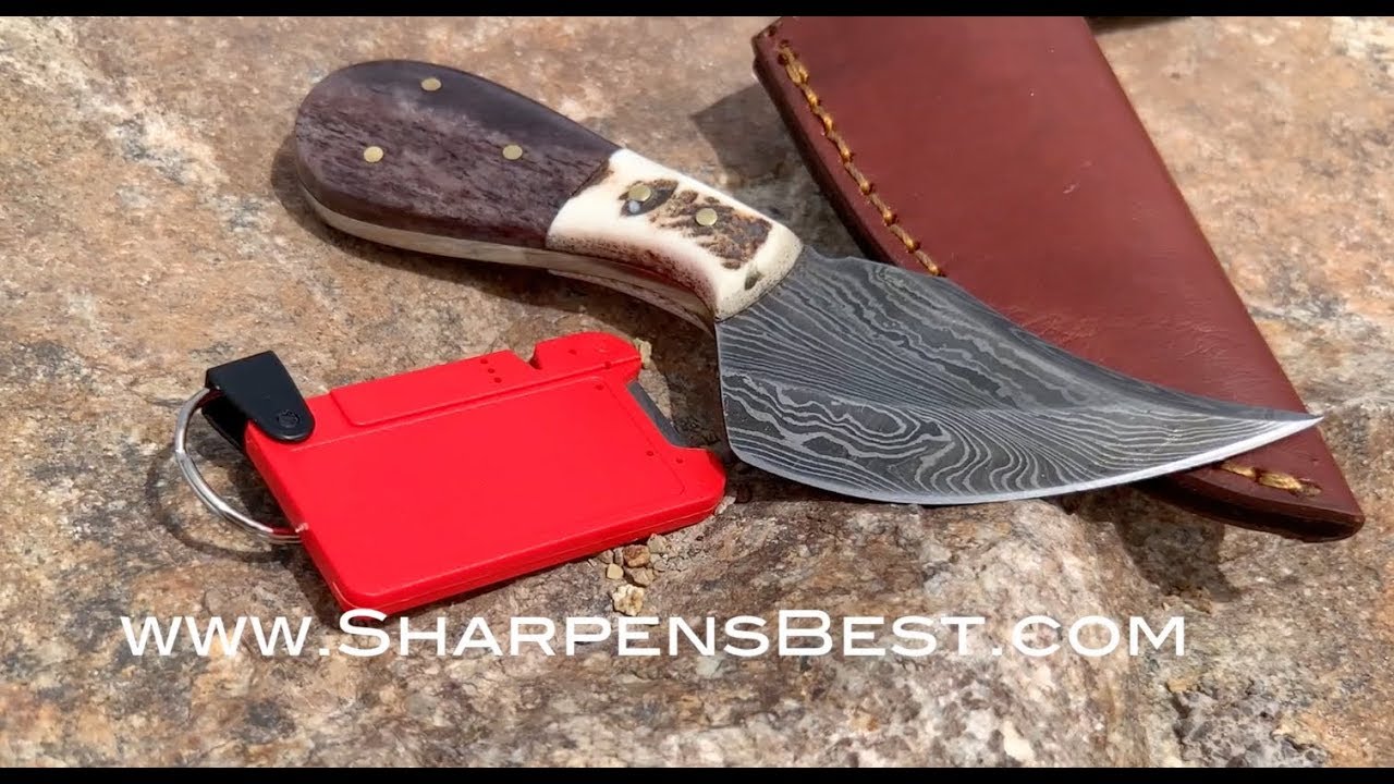 How to Sharpen a Curved Hawk Bill Knife Damascus Blade - YouTube