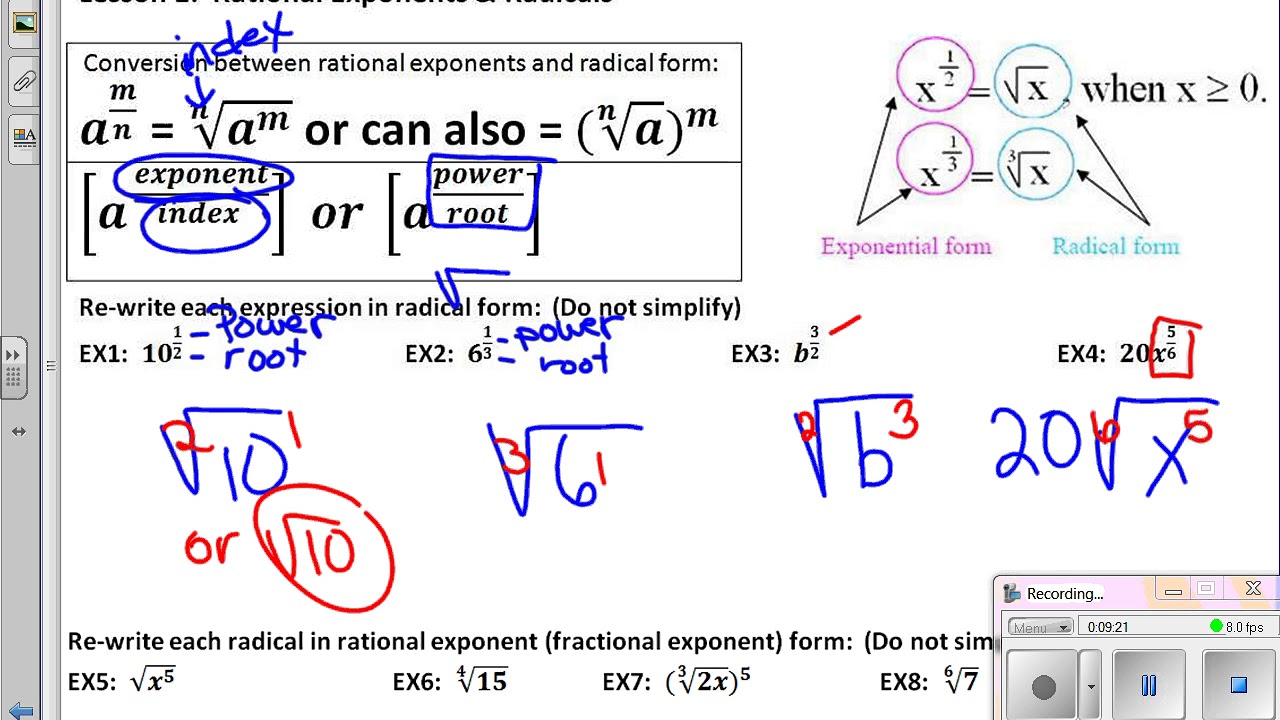 VIDEO Lesson 1 Rational Exponents Solving Rad Eq - YouTube