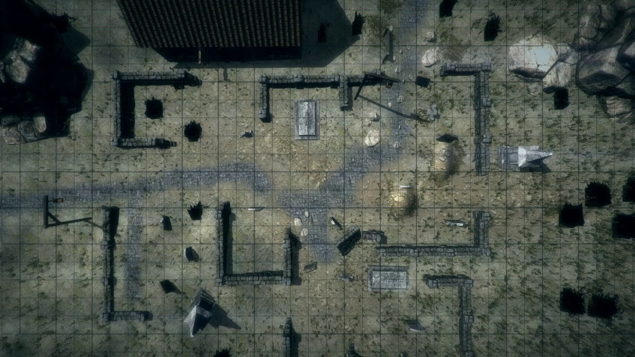 D&D Animated Encounter Battle Map - Graveyard Graveyard Daytime Grid ...