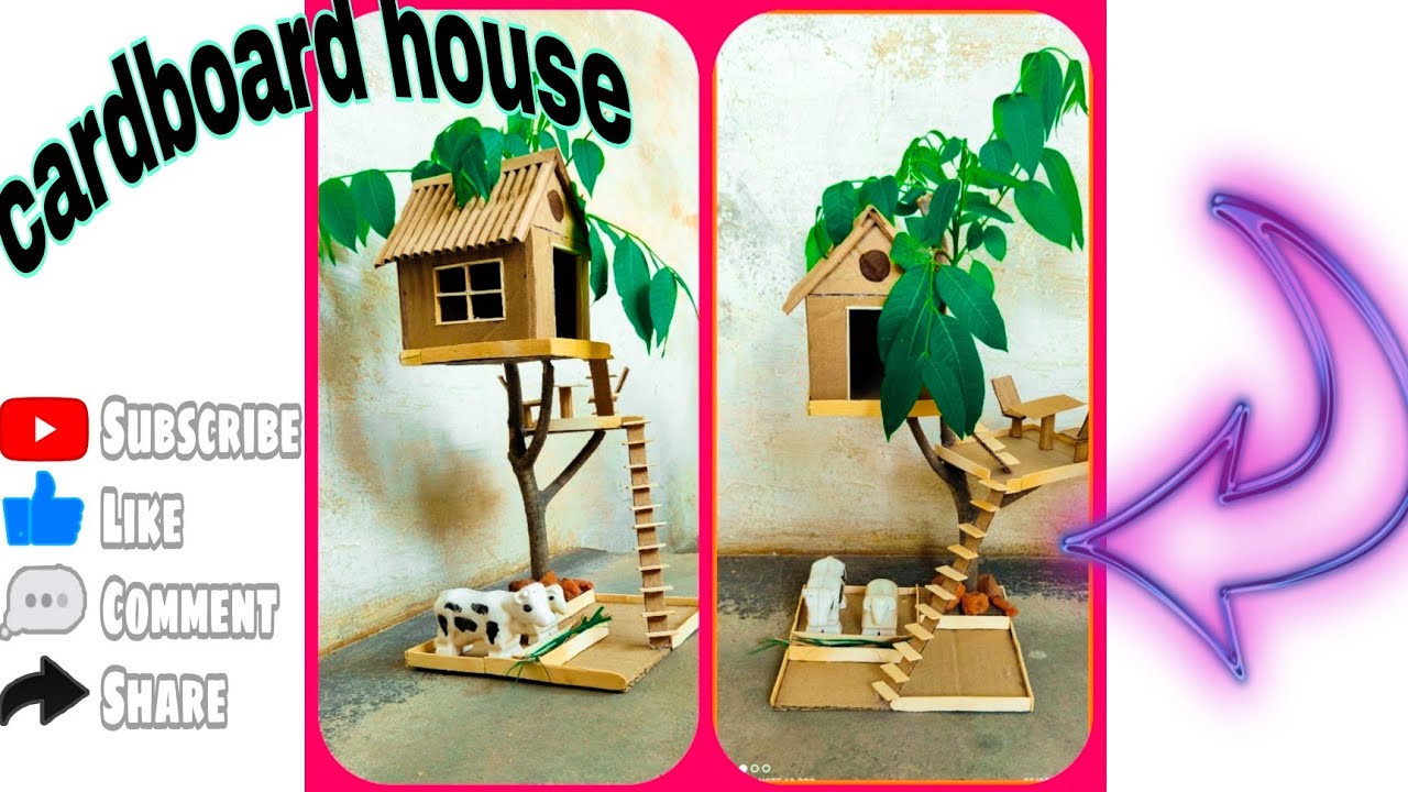 How to make tree house from cardboard || Tree house craft || DIY ...