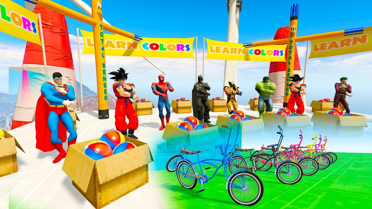 LEARN COLORS SPEED BIKES with Superheroes cartoon for kids and babies ...