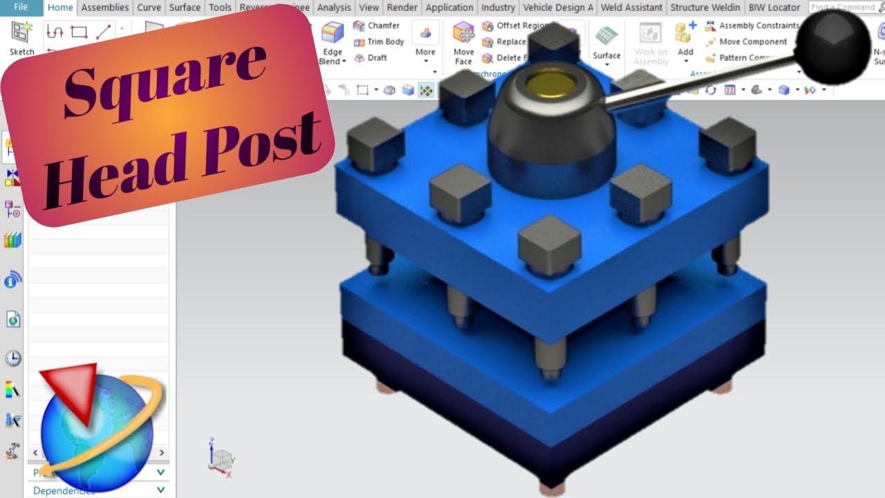 Square Head Post Assembly | Part Design | Siemens NX | UG NX | Assembly ...