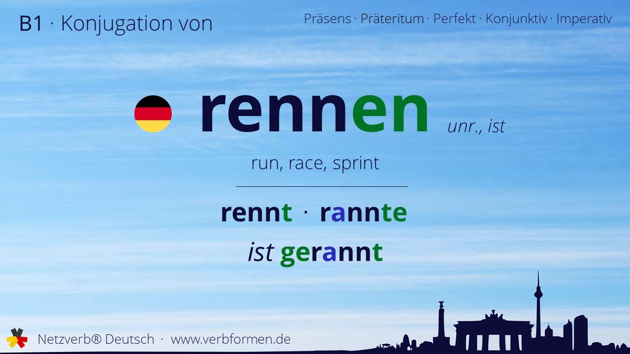 Konjugation des Verb „rennen“ (ist) - alle Zeitformen lernen ...