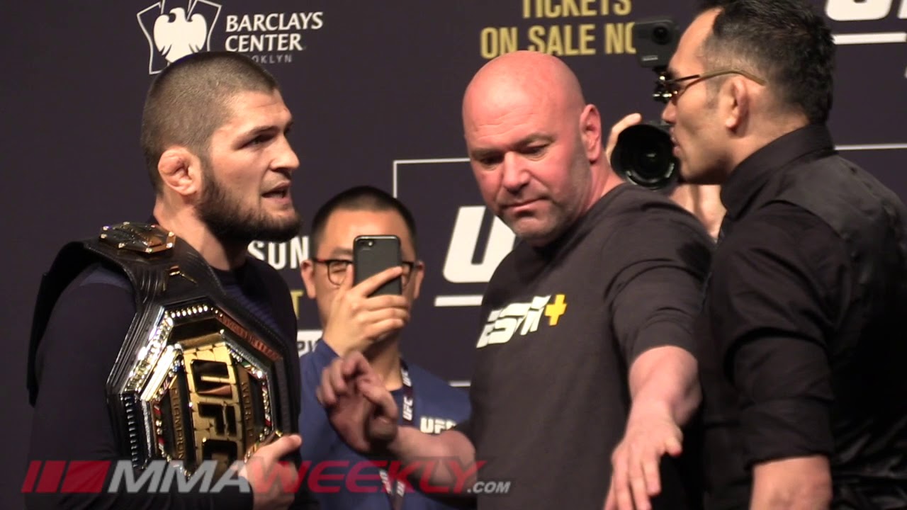 UFC 249 Staredown: Security keeps Khabib Nurmagomedov and Tony Ferguson ...