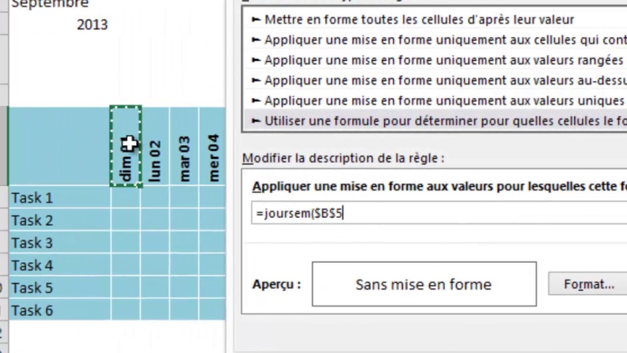 Mise en forme conditionnelle - Calendrier automatique - YouTube