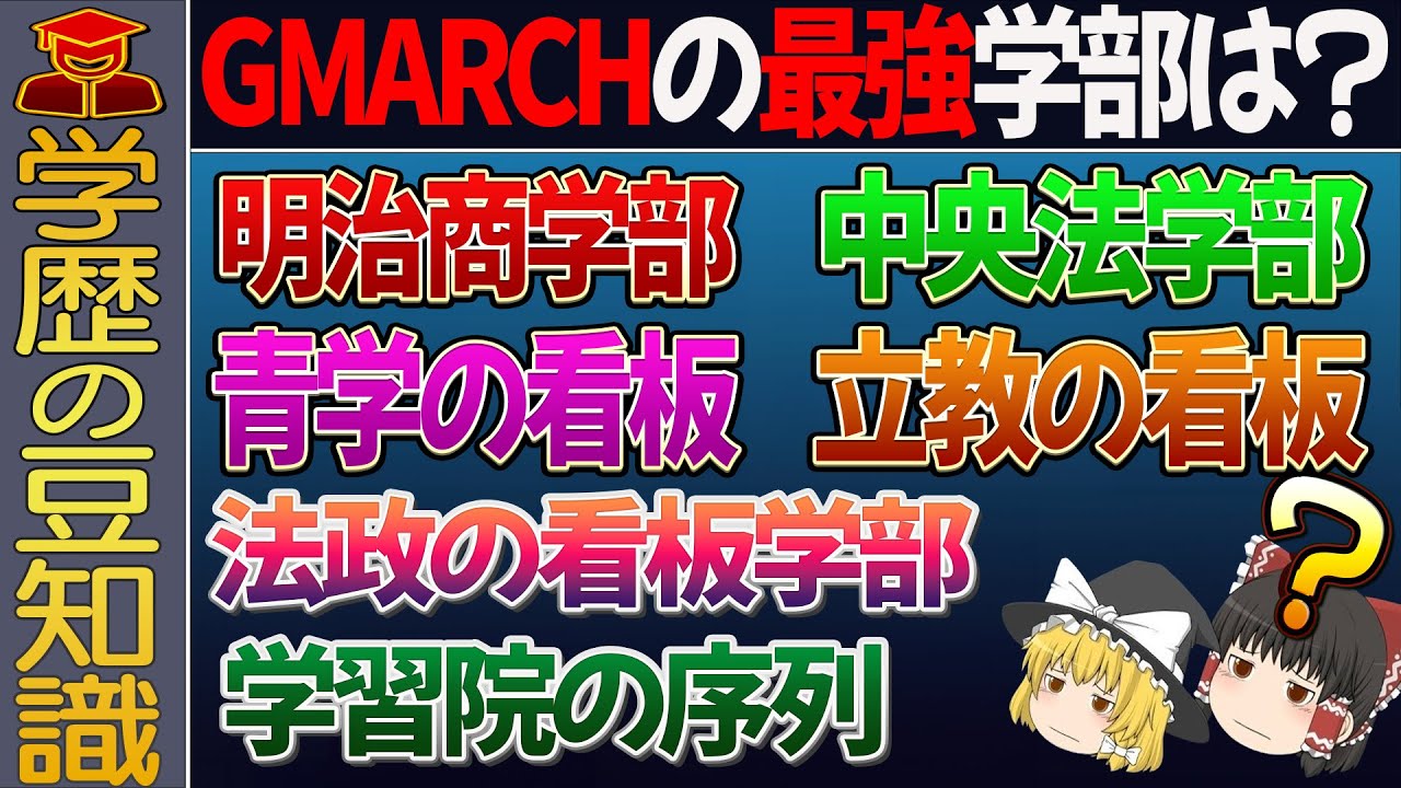 【学部別】GMARCHの序列を偏差値・W合格・ブランドから決めてみた【ゆっくり解説】 - YouTube
