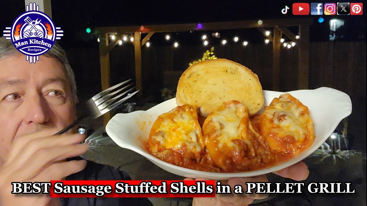 BEST Sausage Stuffed Shells in a PELLET GRILL (NO Boil Pasta Recipe ...