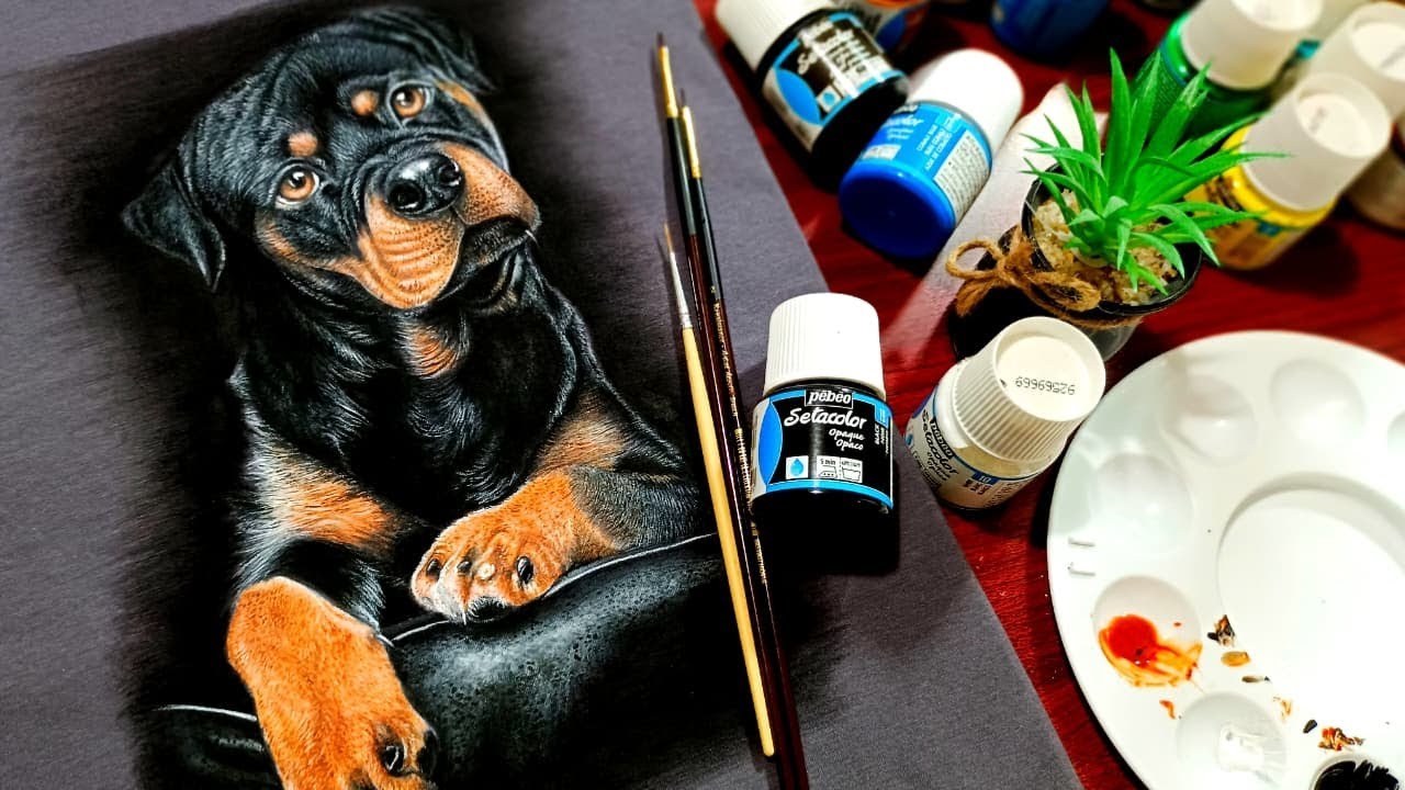 Rottweiler | how to painting rottweiler step by step on t-shirt - YouTube