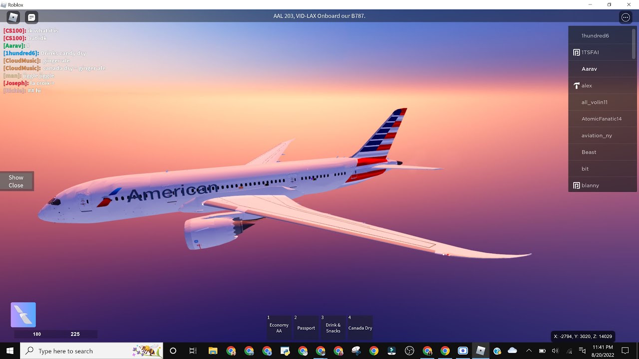 Roblox American Airlines Boeing 787-8 (Economy) Vidalia to Los Angeles ...