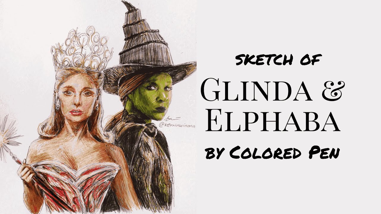 Glinda & Elphaba Drawing Timelapse With A Colored Pen (by Kerrin Winona ...