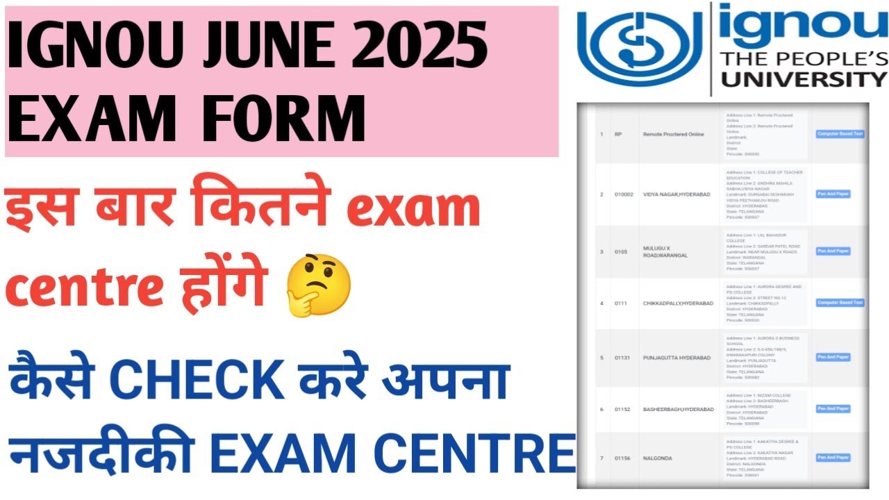 Ignou june 2025 exam all exam center list| IGNOU june 2025 exam update ...