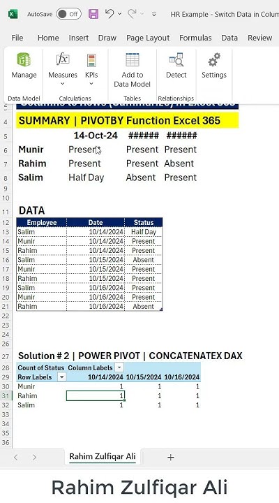 HR Attendance Example | Switch Data from Columns to Rows (Summarize) in #Excel 365 #shorts - YouTube