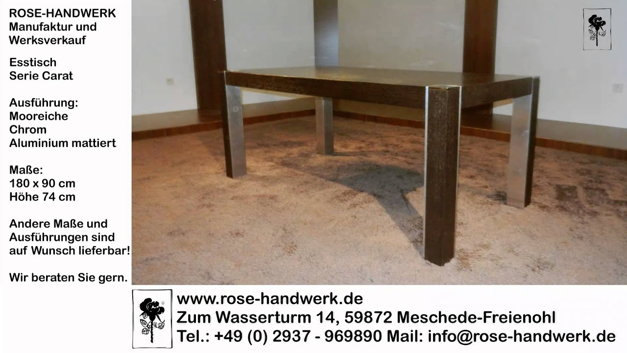 Esstisch Carat Holz Mooreiche Metall Chrom Alu matt - YouTube