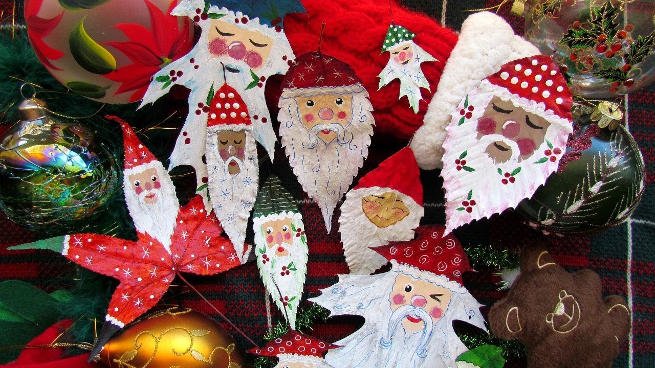Santa Leaf Art - Mixed Media | Live Painting Tutorial - Learn to paint ...