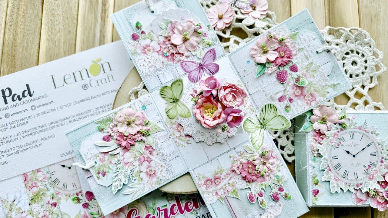 Exploding box tutorial - Jak zrobić ruchome motylki - Papier Lemoncraft Raspberry Garden - YouTube
