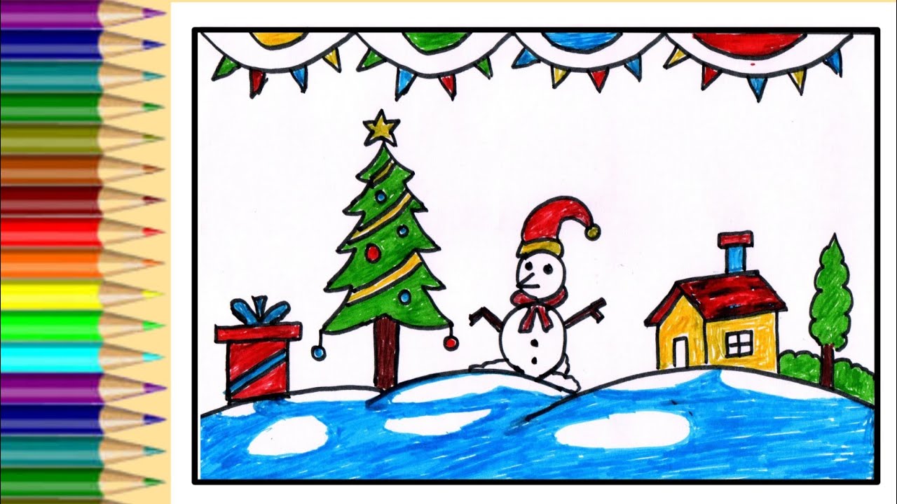 How to draw Christmas drawing | Easy marry Christmas tree drawing ...