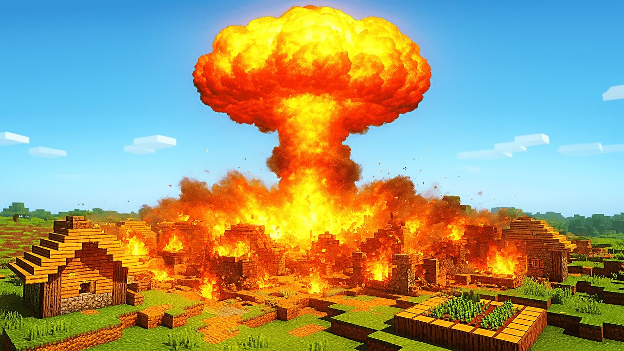 Realistic Nuclear Destruction in Minecraft Village - YouTube
