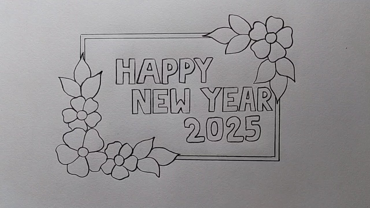 Happy New year drawing easy| Pencil drawing| New year special drawing ...