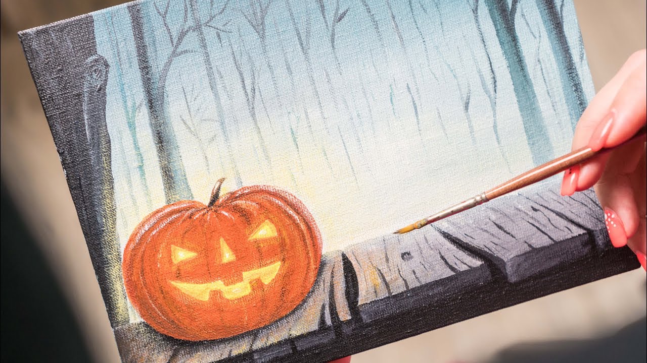 Halloween Forest Night - Acrylic painting / Homemade Illustration (4k ...