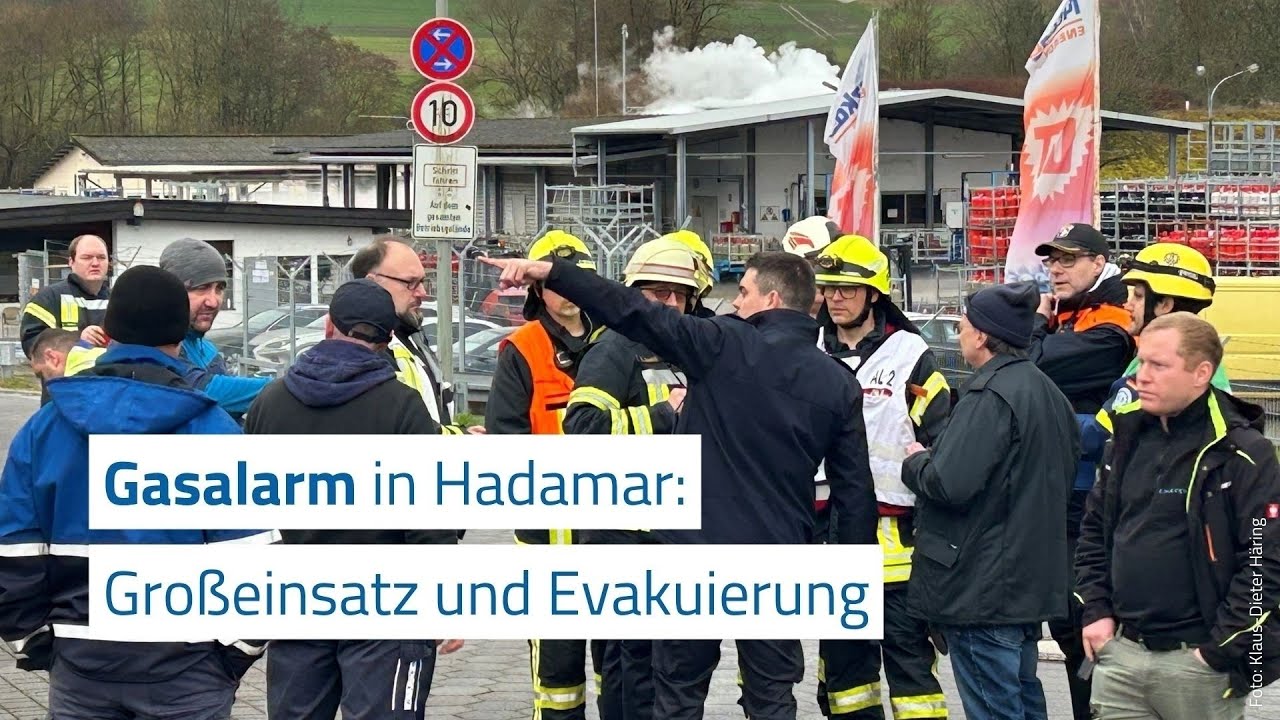 Großeinsatz und Evakuierung nach Gasaustritt in Hadamar - YouTube