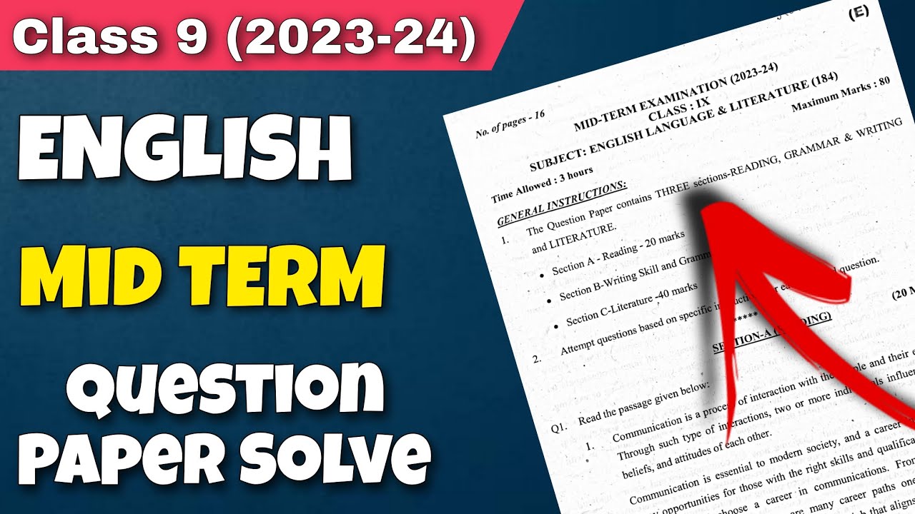 Class 9 English Question Paper Solve 2023-24 Mid Term Exam | Evening ...